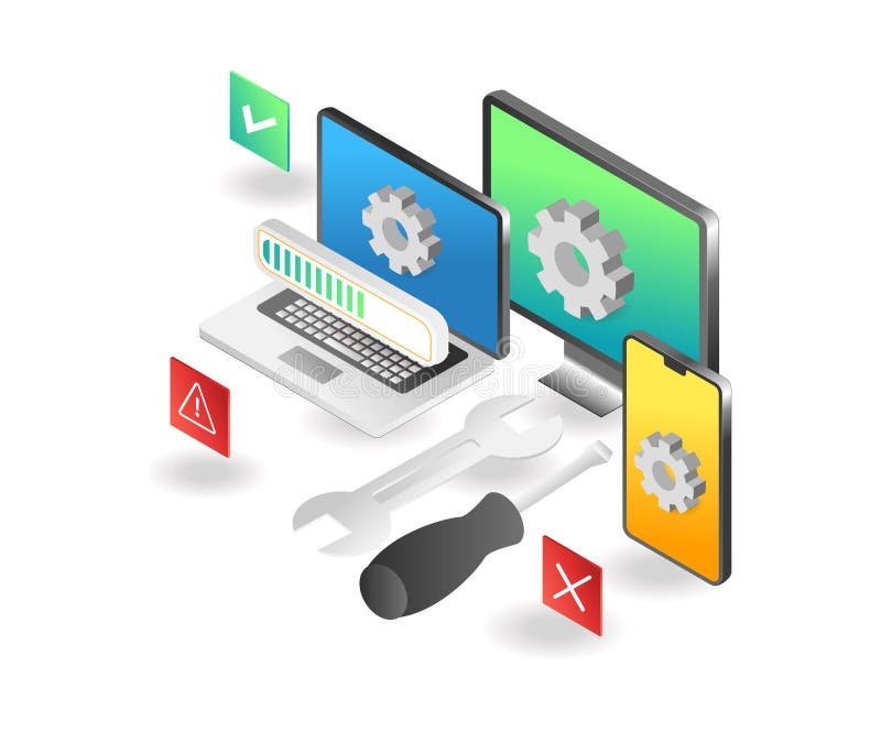 Isometric Illustration Concept Cnc Machine Operator and Programmer ...