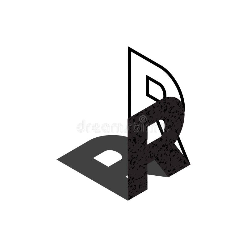 Flat Isometric Initial Letter with Shadow, Texture, and Outline Style ...