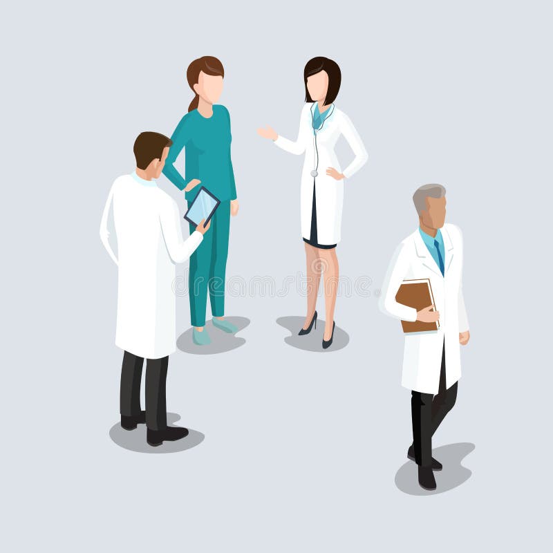 Doctor Nurse In Medical Ward With Patients On Medical Beds Flat Vector
