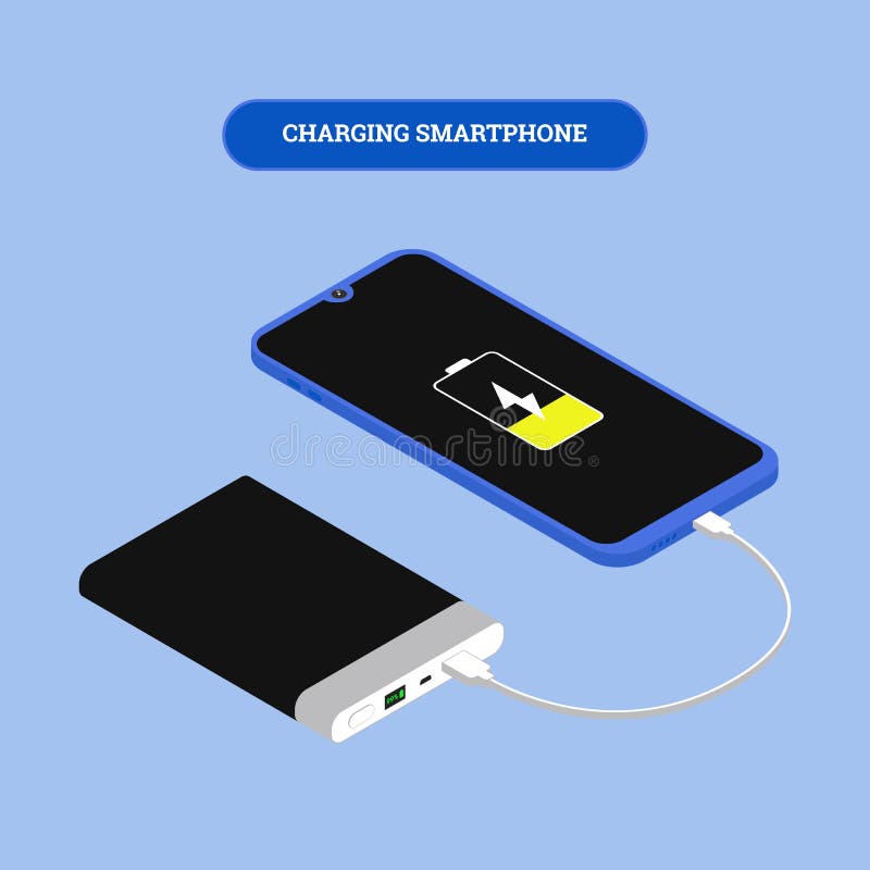 Flat Isometric Smartphone Connection with Power Bank Via USB Cable ...