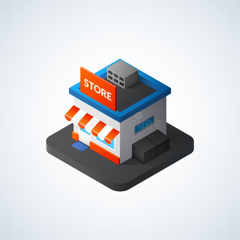 Flat Isometric Store Logo, Isolated Vector Icon Stock Vector ...