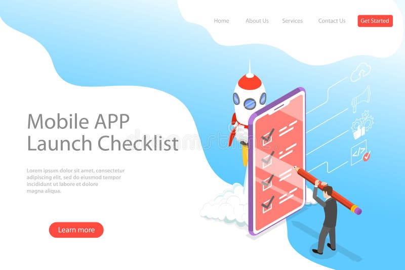Flat Isometric Vector Landing Page Template for Mobile App Launch ... Flat Isometric Vector Landing Page Template for Mobile App Launch ...
