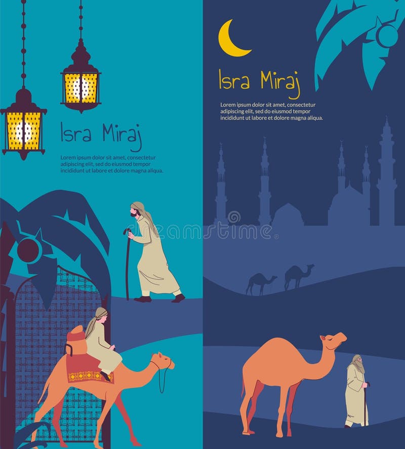 Flat Isra Miraj Banner Template Stock Illustration - Illustration of ...