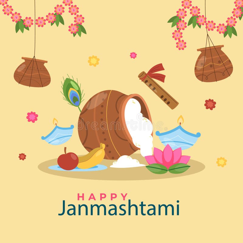 Flat Janmashtami Illustration Vector Illustration Stock Vector ...