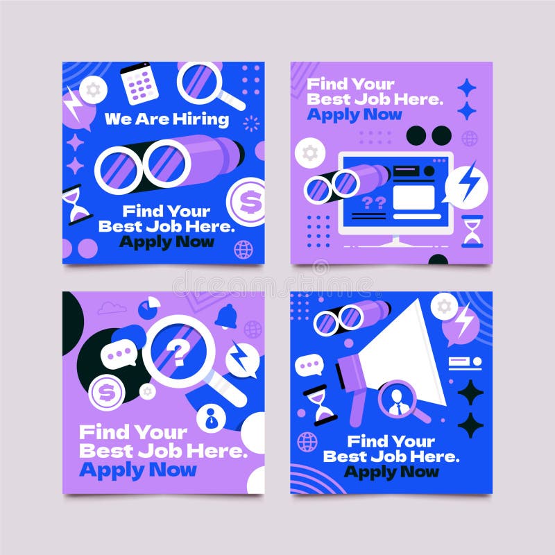Flat Job Fair Square Cards Set Stock Illustration - Illustration of ...
