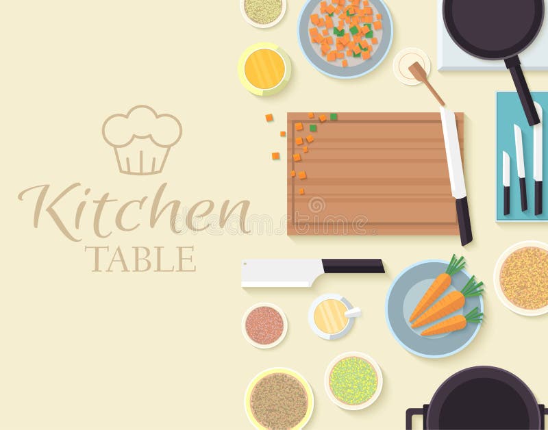 Flat Kitchen Table for Cooking in House Vector Stock Vector ...