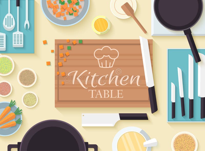 Flat Kitchen Table for Cooking in House Vector Stock Vector ...