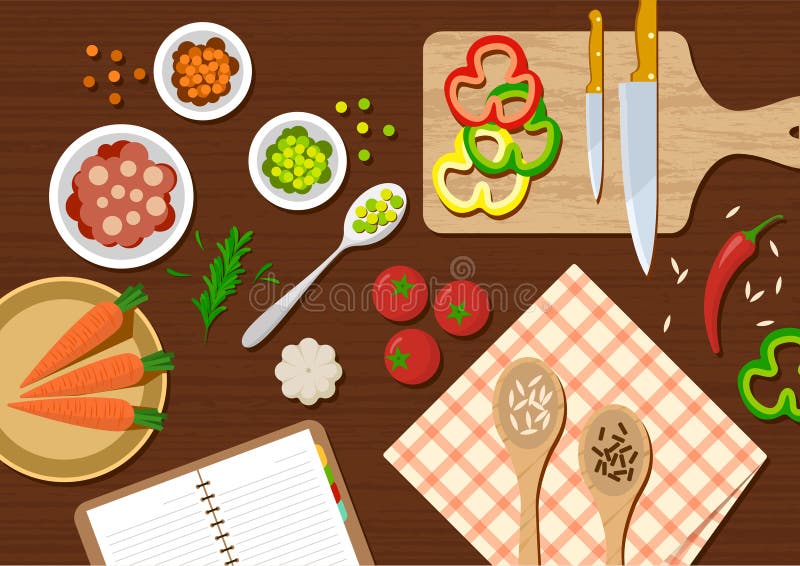 Flat Kitchen Table for Cooking Stock Vector - Illustration of cartoon ...