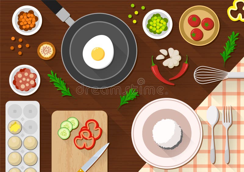 Flat dinner time top view stock vector. Illustration of lifestyle ...