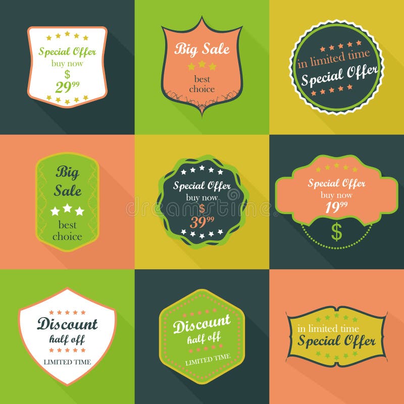 Flat labels and badges set stock vector. Illustration of color - 47591104