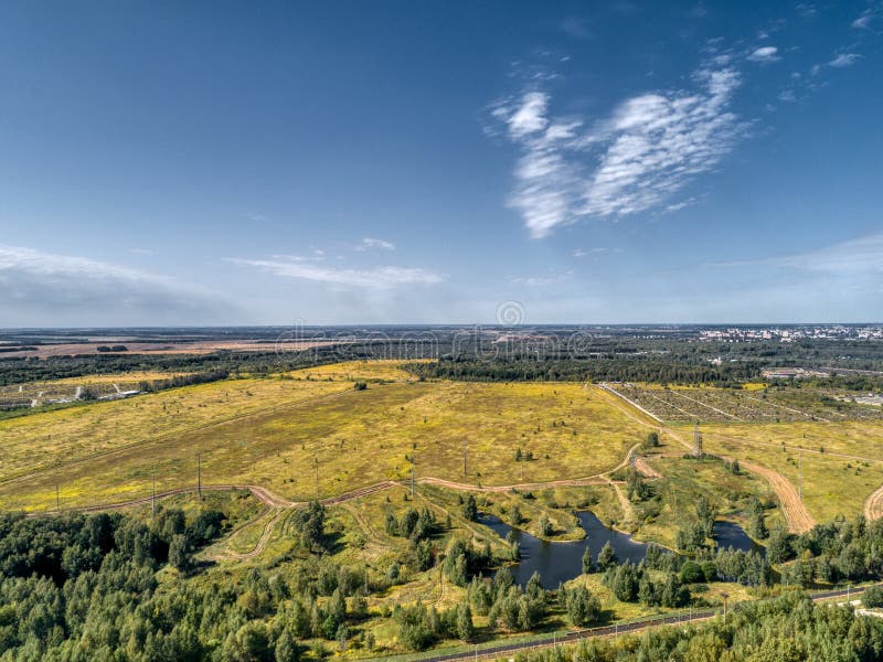 Flat Landscape of Fields and Forests, Aerial View. Sunny Summer Day ...