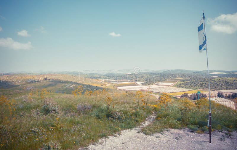 Flat Landscape in Israel with Flag Stock Image - Image of green, meadow ...