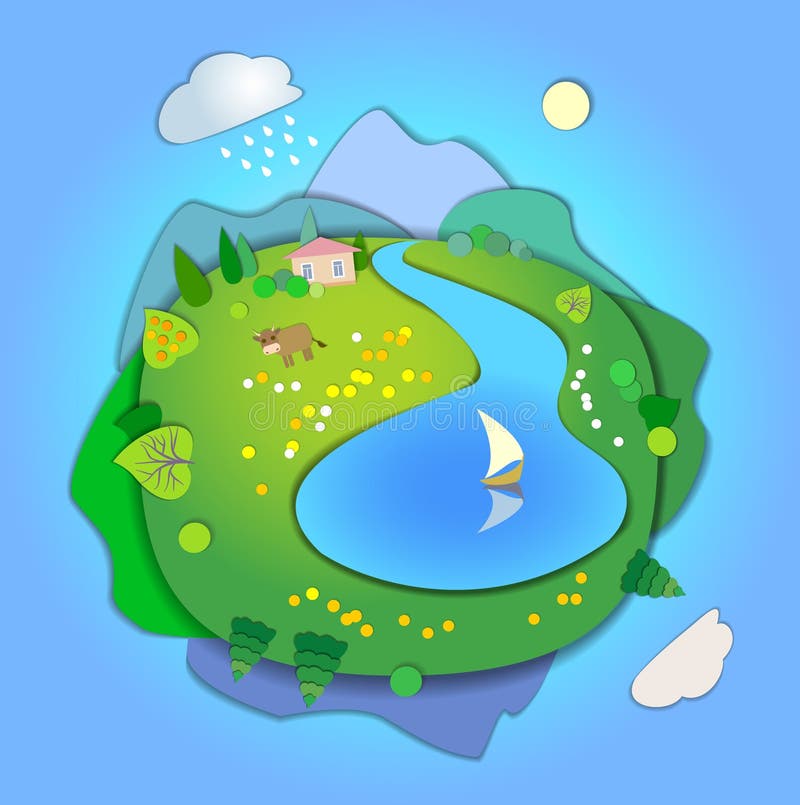 Flat Landscape Template Illustration with Smooth Vector Shadows. Stock ...