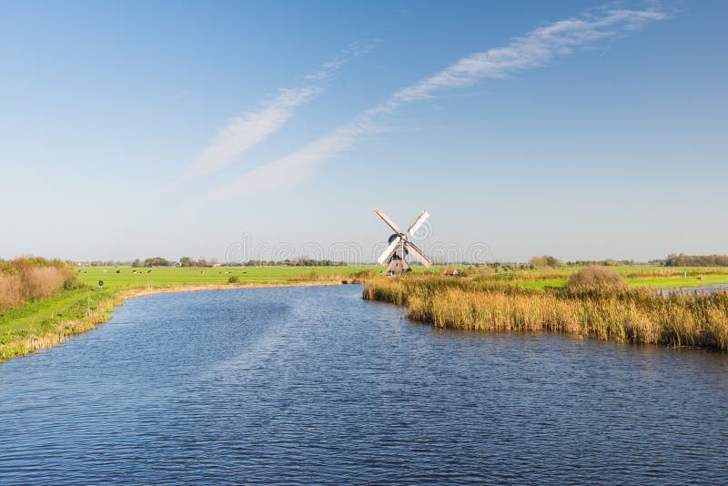 Flat Landscape with Windmill Stock Photo - Image of nature, colorful ...
