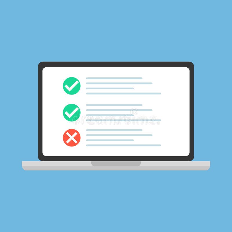 Flat Laptop with List. Checklist and Tick on Laptop Screen Stock ...