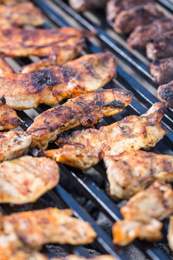 Flat Lay Above Chicken White Breast Meat on the Barbecue Grill with ...