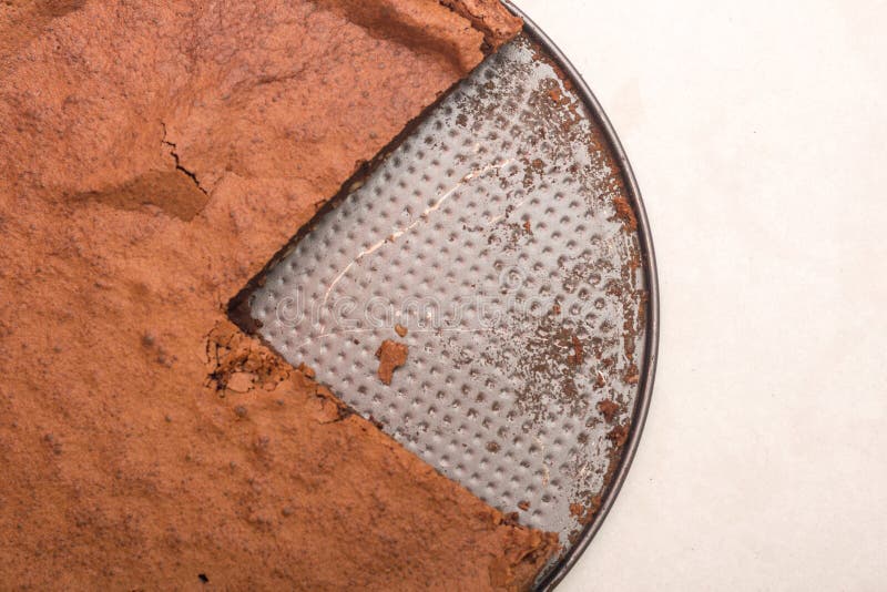 Flat Lay Above Sliced Round Chocolate Cake on the Baking Tray Stock ...