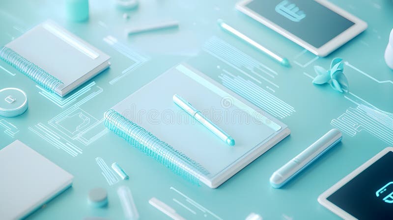 Flat Lay of AI Enhanced Educational Tools Stock Illustration ...