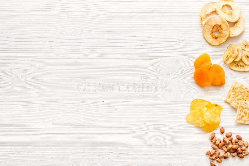 Flat Lay Of Appetizers And Snacks Overhead. Nuts And Dried Fruits With ...
