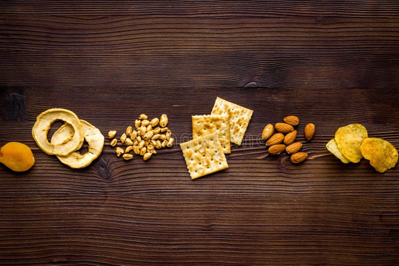 Flat Lay of Appetizers and Snacks Overhead. Nuts and Dried Fruits with ...