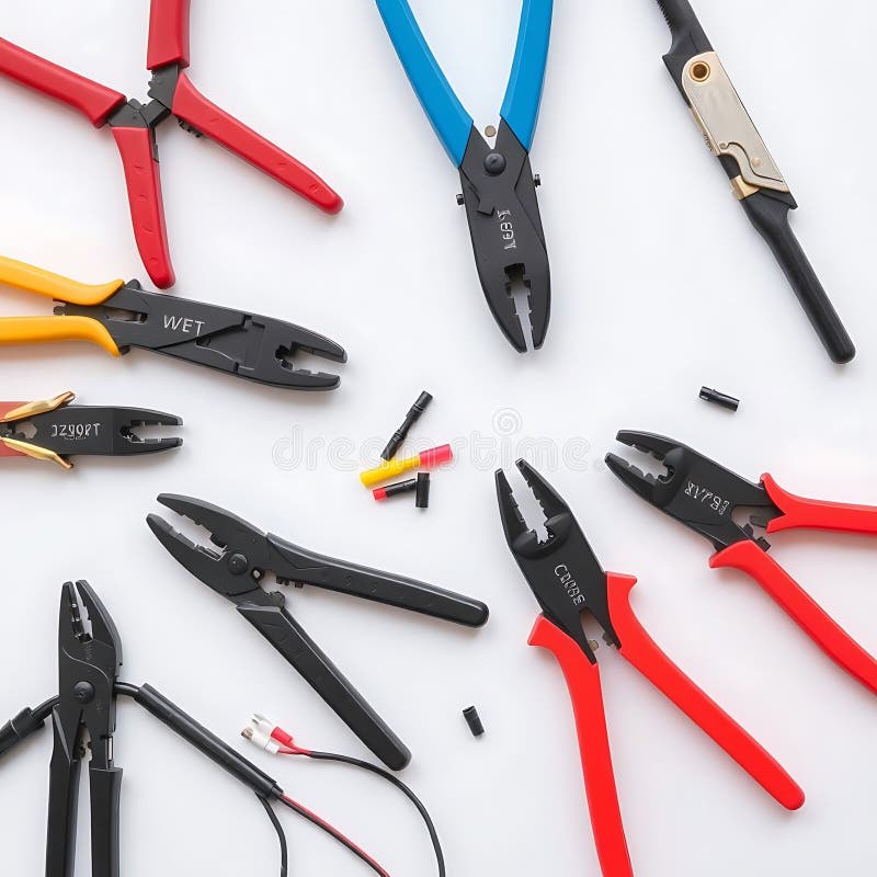 A Flat Lay Arrangement of Crimping Tools with Various Sizes and Types ...