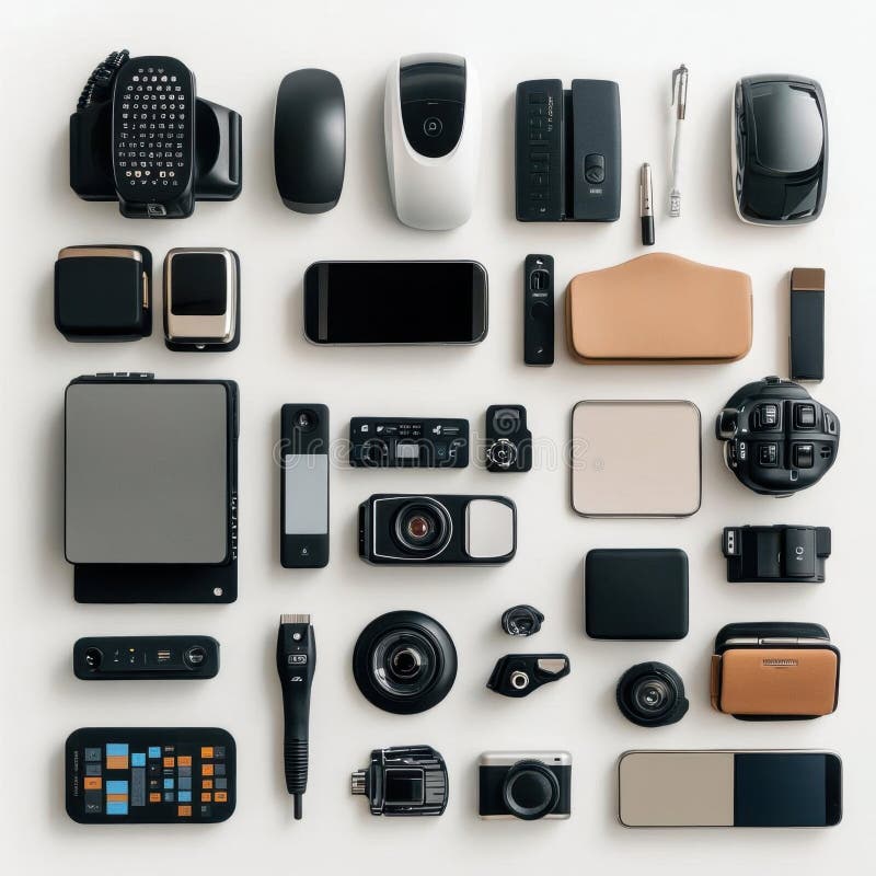 A Flat Lay of Assorted Electronic Gadgets and Accessories Stock ...