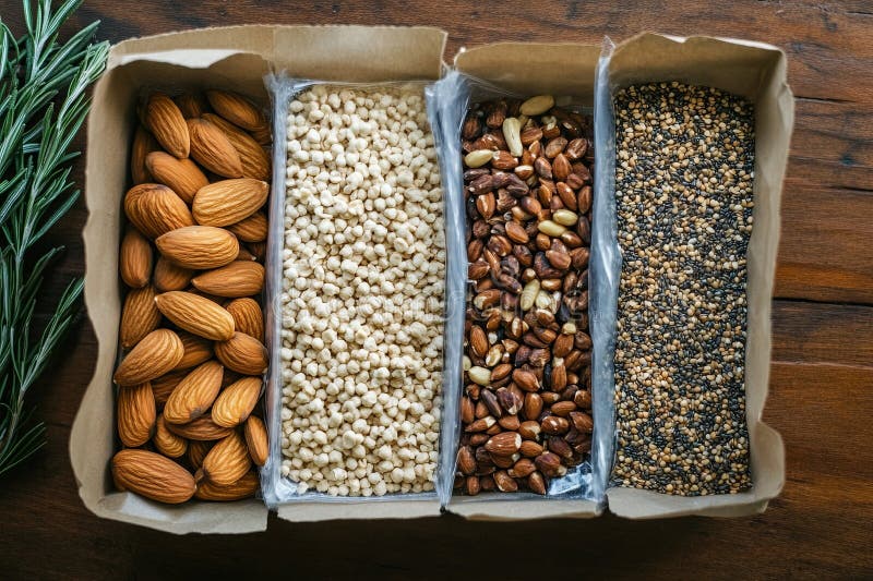 Flat Lay of Assorted Nuts and Grains in a Small Delivery Package for ...
