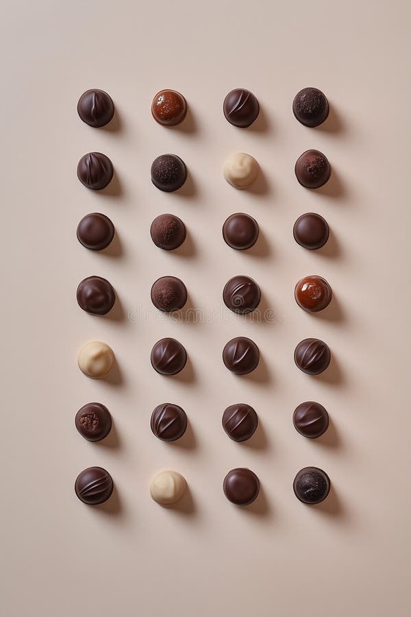 Flat Lay of Assorted Round Chocolate Truffles Arranged in a Precise ...