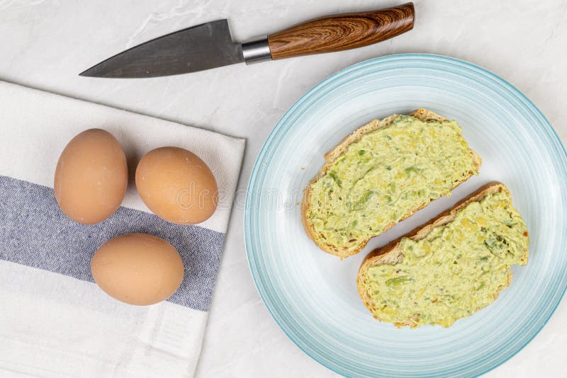 Flat Lay Avocado Spread on the Toasted Bread Served on the Plate with ...