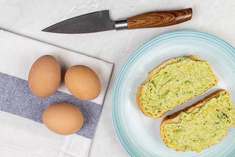 Flat Lay Avocado Spread on the Toasted Bread Served on the Plate with ...
