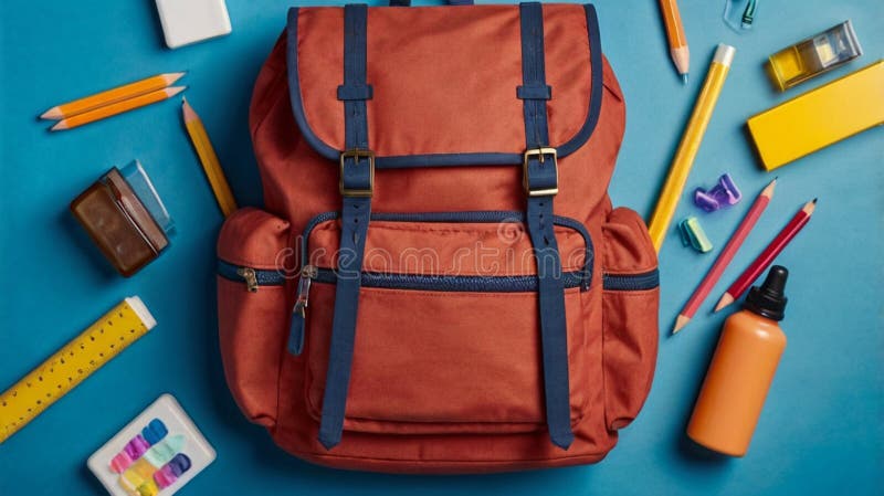 Top View Flat Lay Back To School Concept. Backpack with School Supplies ...