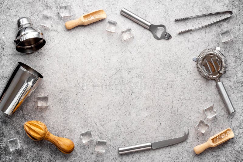 Flat Lay of Bar Tools and Utensils for Cocktail Stock Image - Image of ...