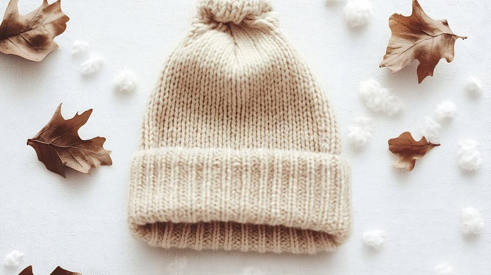Flat Lay Beanie Mockup with Cozy Knit Texture on a White Backdrop ...