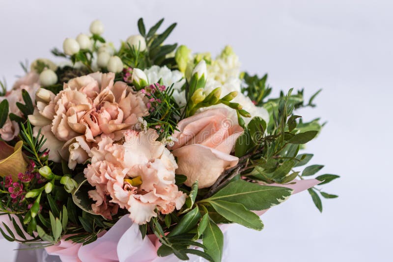 Flat Lay of a Beautiful Florish Bouquet Composition on the White ...