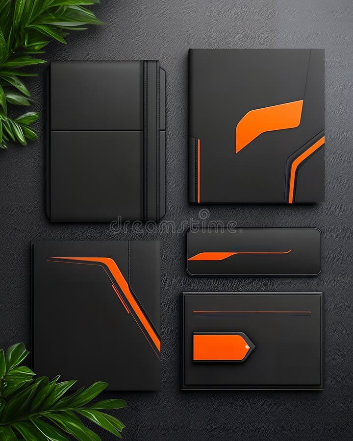 Flat Lay of Black Objects with Orange Accents on Textured Background ...