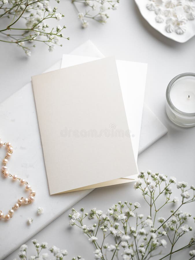 Flat Lay with Blank Greeting Card Stock Image - Image of branch ...