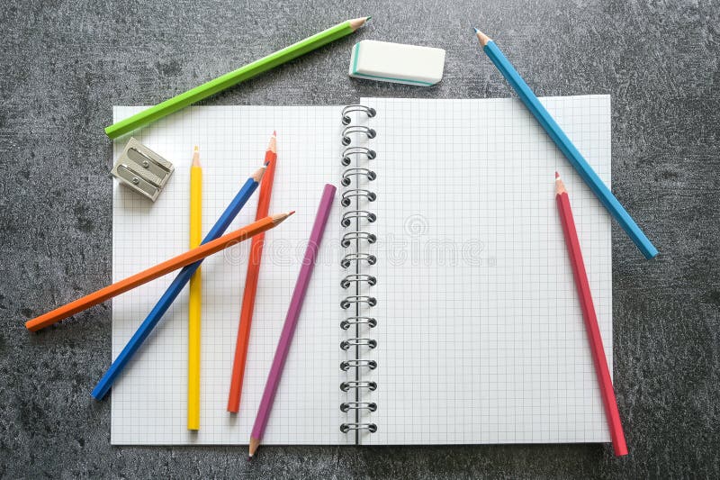 Flat Lay of a Blank Open Spiral Notebook with Copy Space, Colored ...