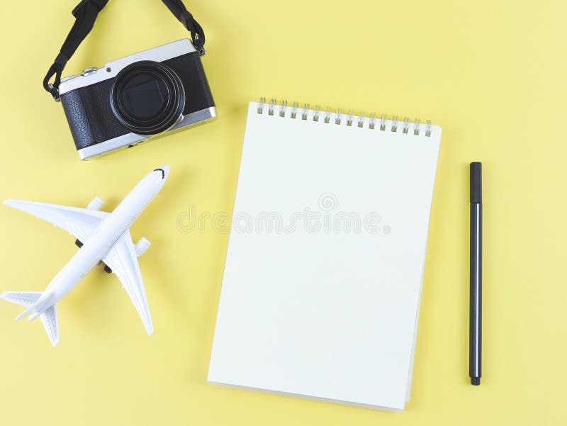 Flat Lay of Blank Page Opened Notebook with Pen, Airplane Model and ...