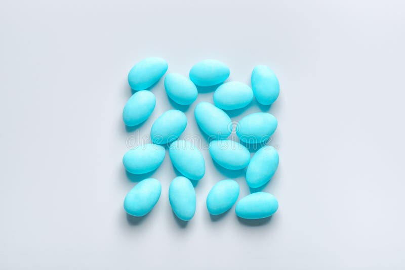 Flat Lay of Blue Sugared Almond Candies Square Shape on Background from ...