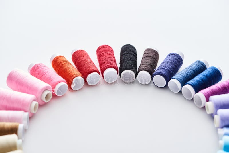 Flat Lay with Bright and Colorful Threads on White Background. Stock ...