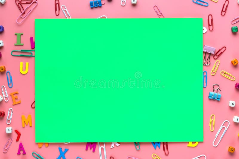 Flat Lay of Bright Green Notepad Sheet of Paper on Office Supply ...