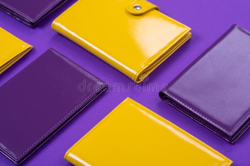 Flat Lay of Bright Leather Wallets on a Matte Stylish Background Stock ...