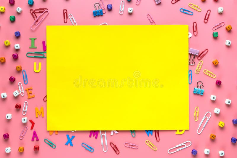 Flat Lay of Bright Yellow Notepad Sheet of Paper on Office Supply ...