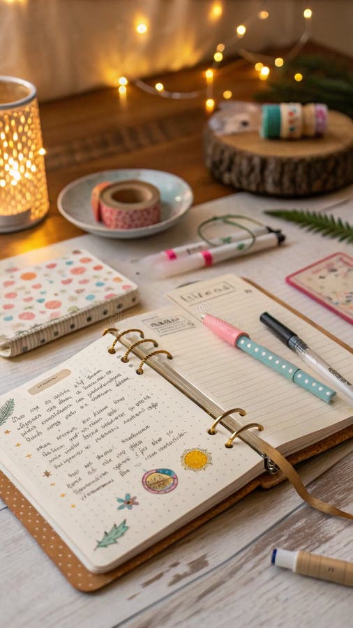 Bullet Journal Workspace with Stationery and Minimal Decor. Generative ...