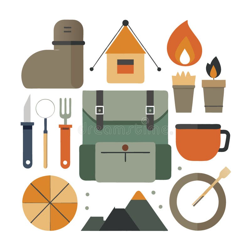 Flat Lay of Camping Gear. Neutral Colors. Minimalist. Flat Lay ...