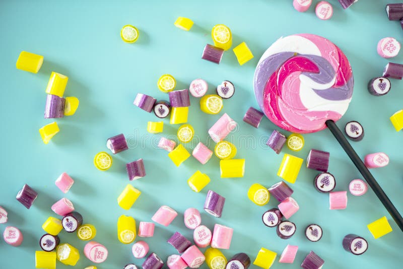 Flat lay of candy isolated stock image. Image of feminine - 219158499