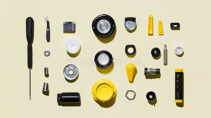 View of Car Lights and Small Parts Inside on Bone White Background ...