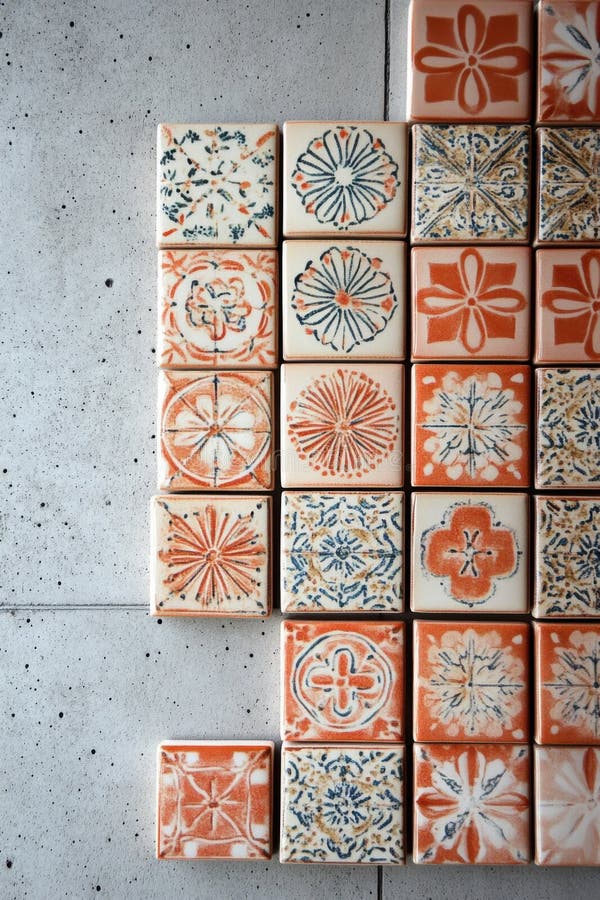 Flat Lay of Ceramic Geometric Tiles on a Concrete Surface Ideal for ...