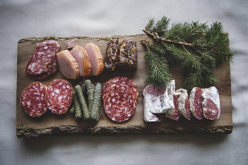 A Flat Lay of Charcuterie Items Arranged Neatly on a Rustic Board Stock ...