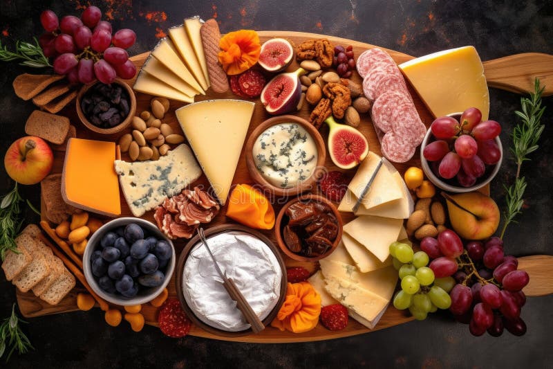 Flat Lay of a Cheese Board with Various Types of Cheese Stock ...